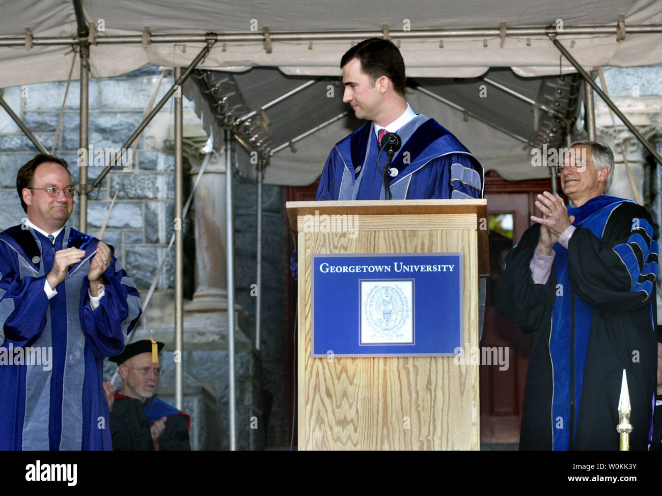 John DeGioia, President of Georgetown University, (L) and Robert ...