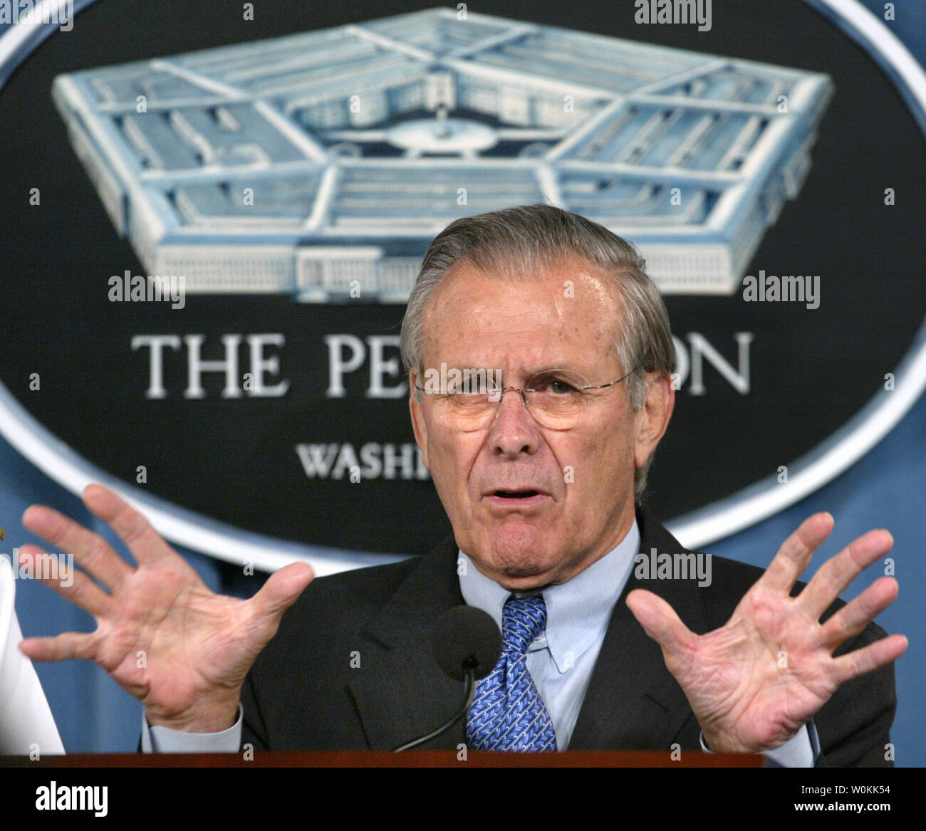 U.S. Secretary of Defense Donald Rumsfeld speaks during a joint news ...