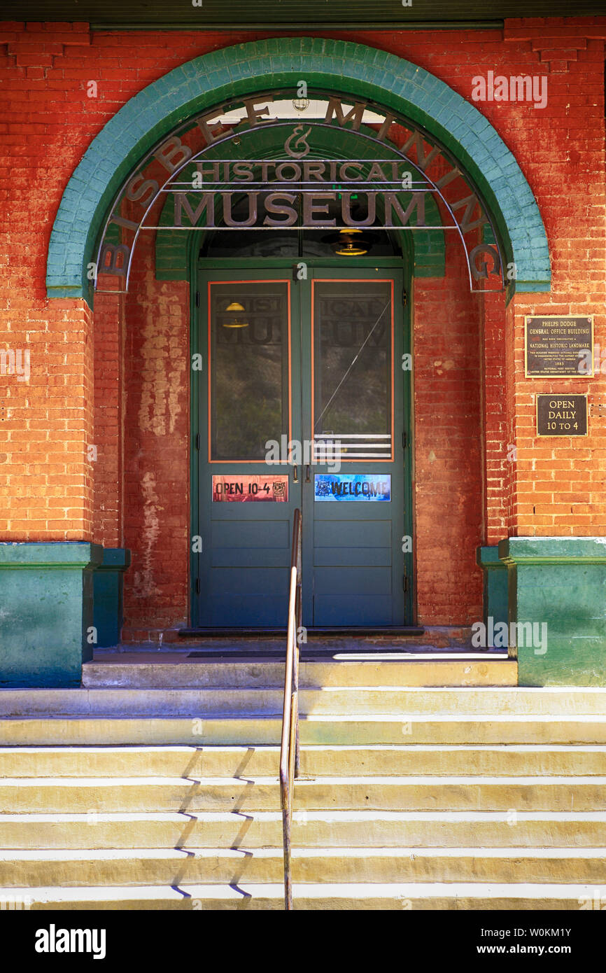 Outside the entrance to the mining and historical museum in Bisbee, AZ ...