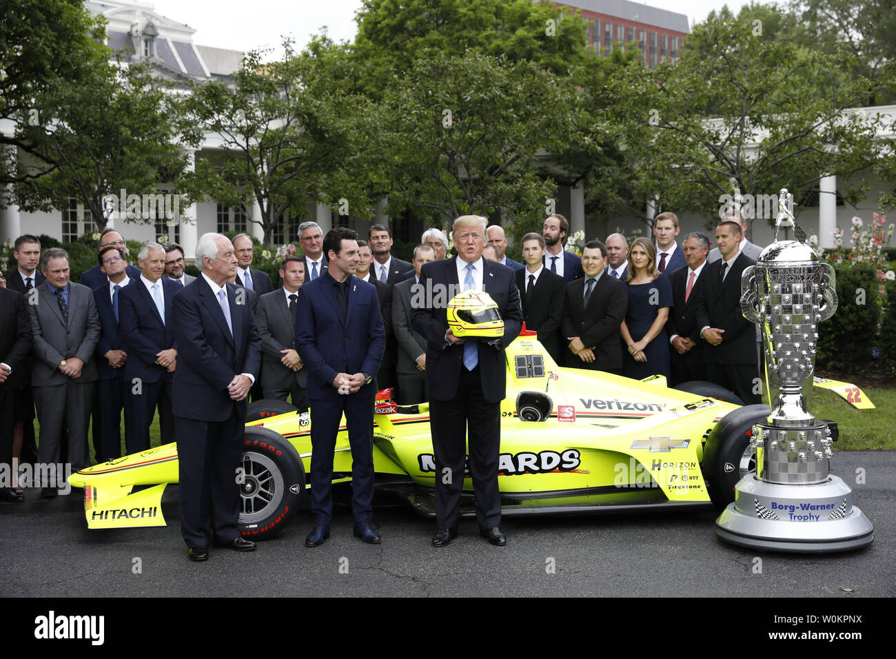 U.S. President Donald Trump greets Team Penske, the 103rd Indianapolis ...