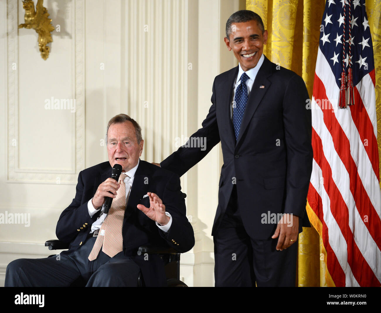 Former President George H.W. Bush makes some brief remarks during the ...