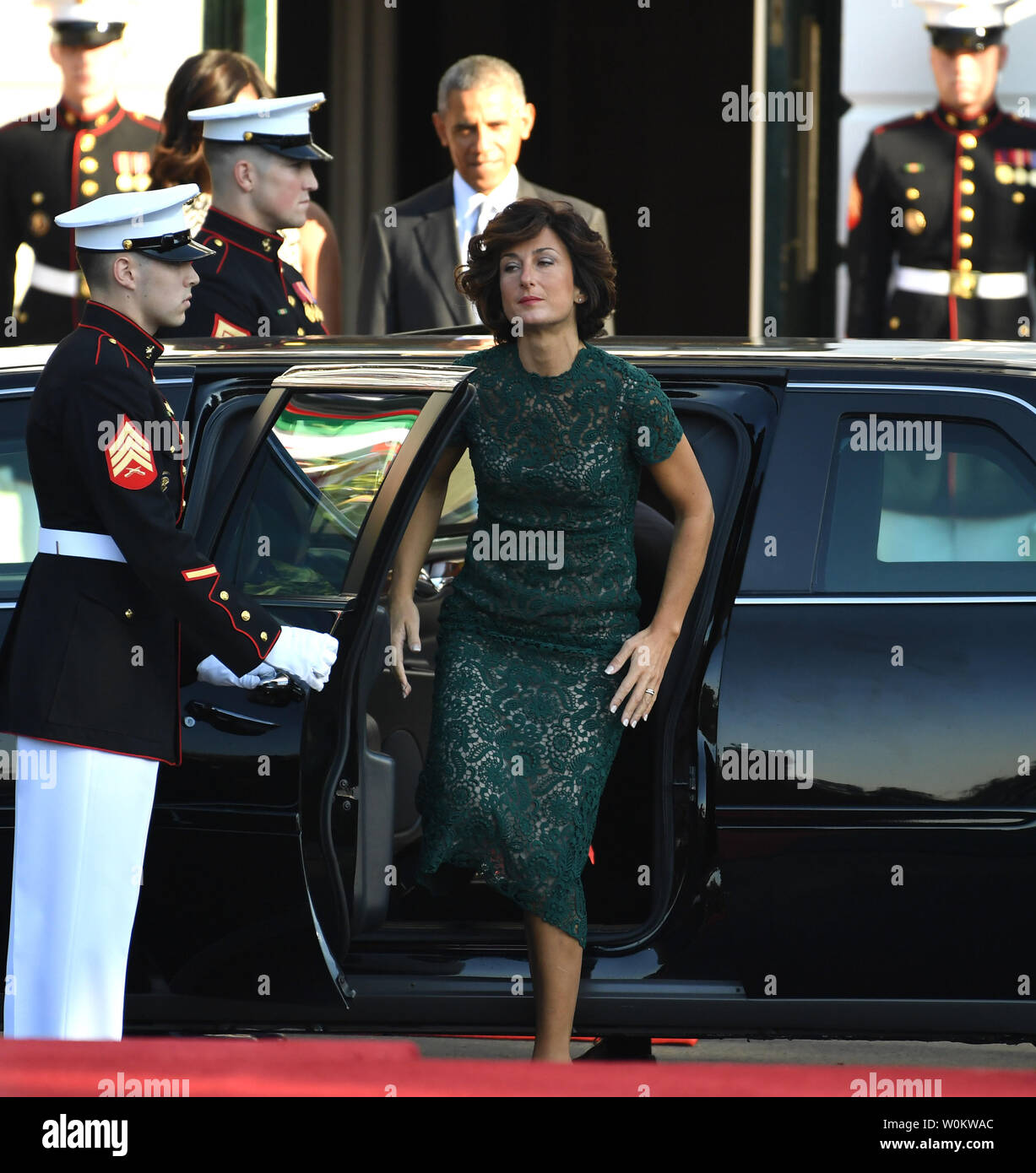 Italian Prime Minister Matteo Renzi wife Agnese Landini exits the limo ...