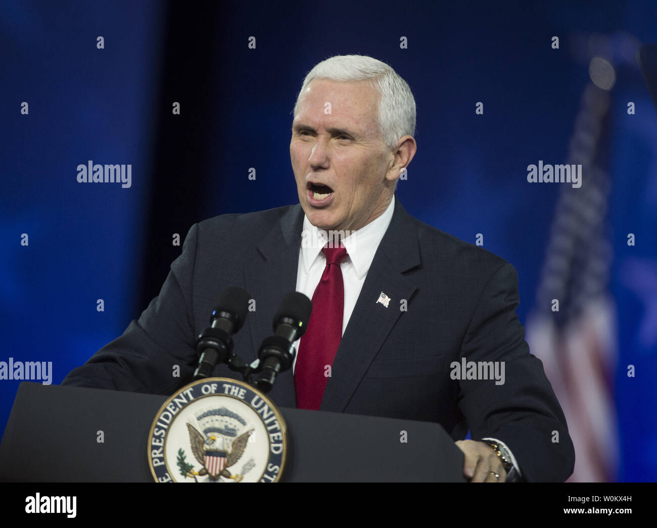 U.S. Vice President Mike Pence speaks during the Conservative Political ...
