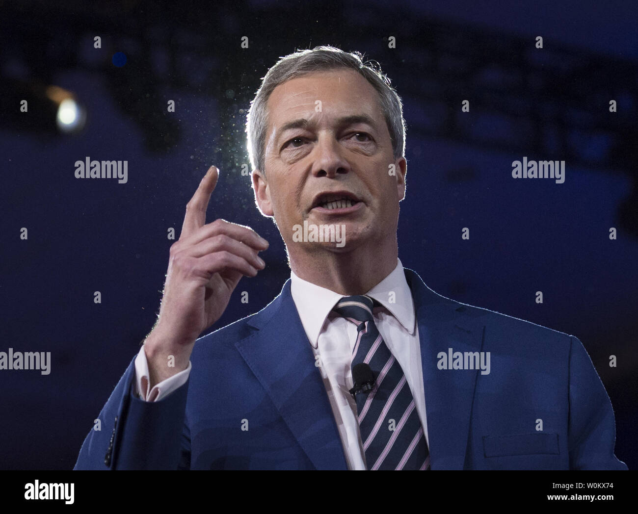 British politician Nigel Farage speaks during the Conservative ...