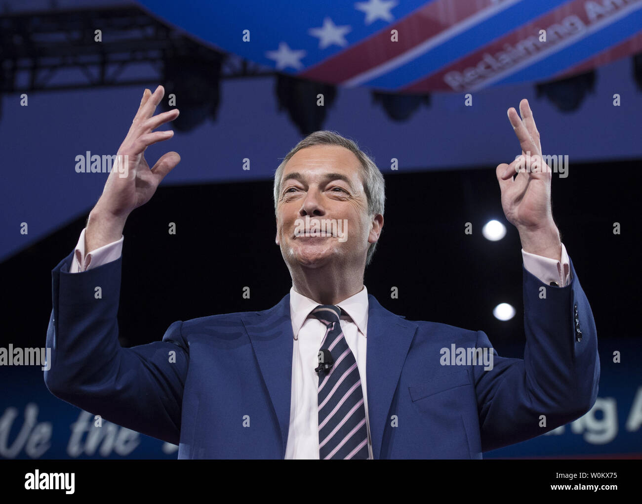 British politician Nigel Farage speaks during the Conservative ...