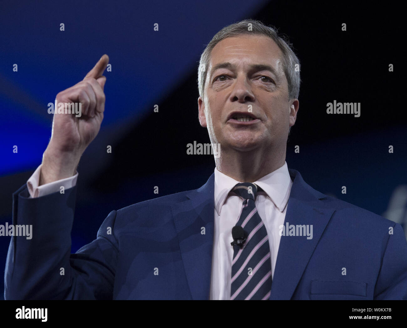 British politician Nigel Farage speaks during the Conservative ...