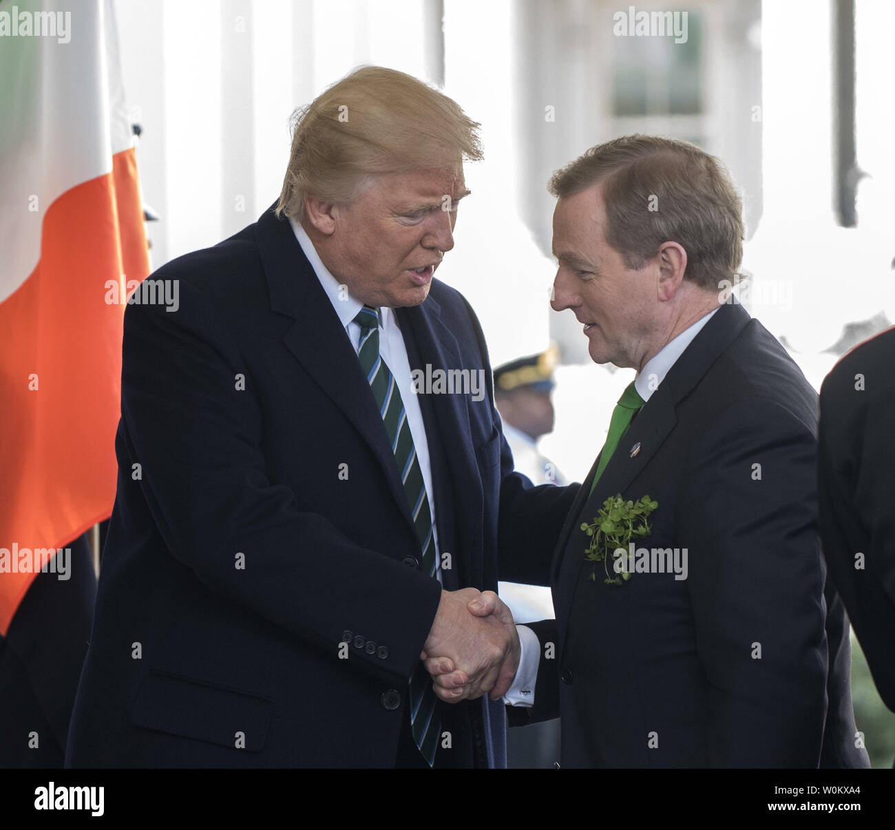 U.S. President Donald Trump greets Irish Taoiseach Enda Kenny upon ...