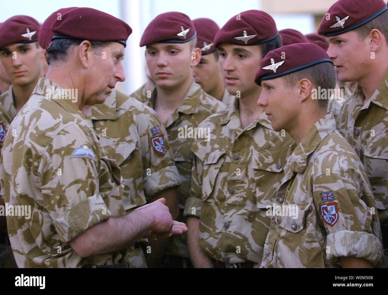 Prince Charles talks with the troops as he visits Basrah Palace, Iraq ...