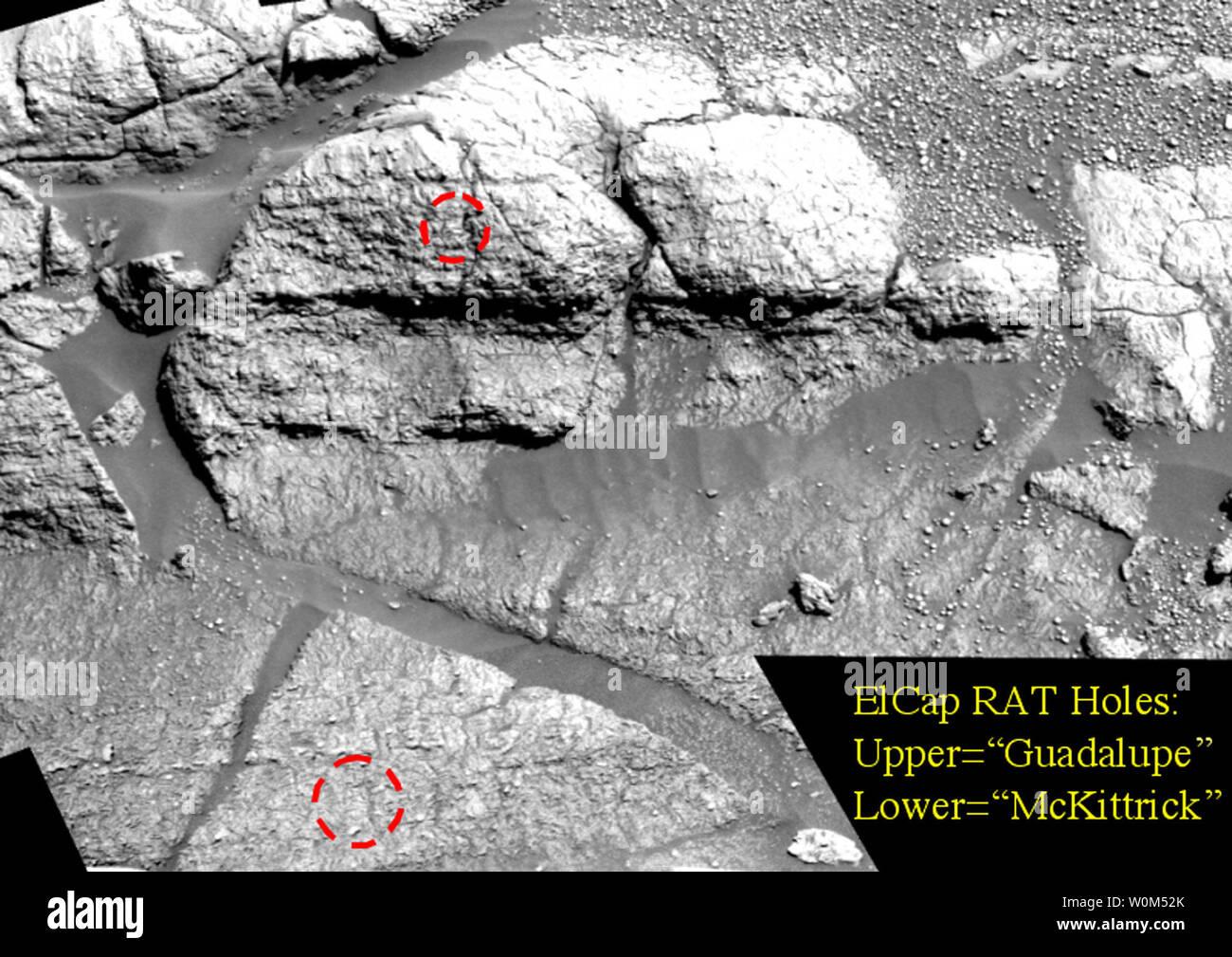 The red marks in this image, taken by the Mars Exploration Rover ...