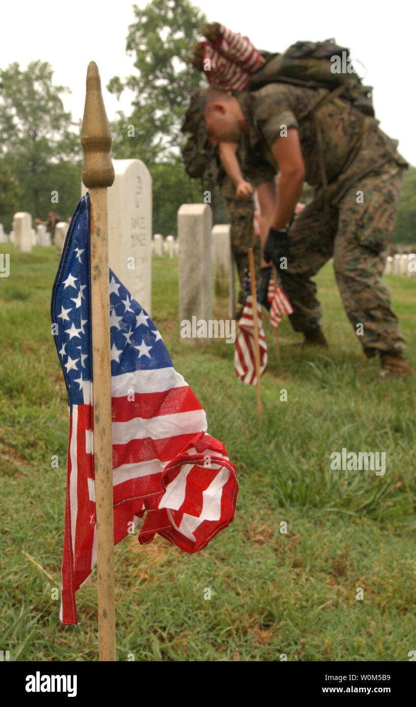U.S. Marines place flags on 290,000 grave markers in Arlington Cemetery ...