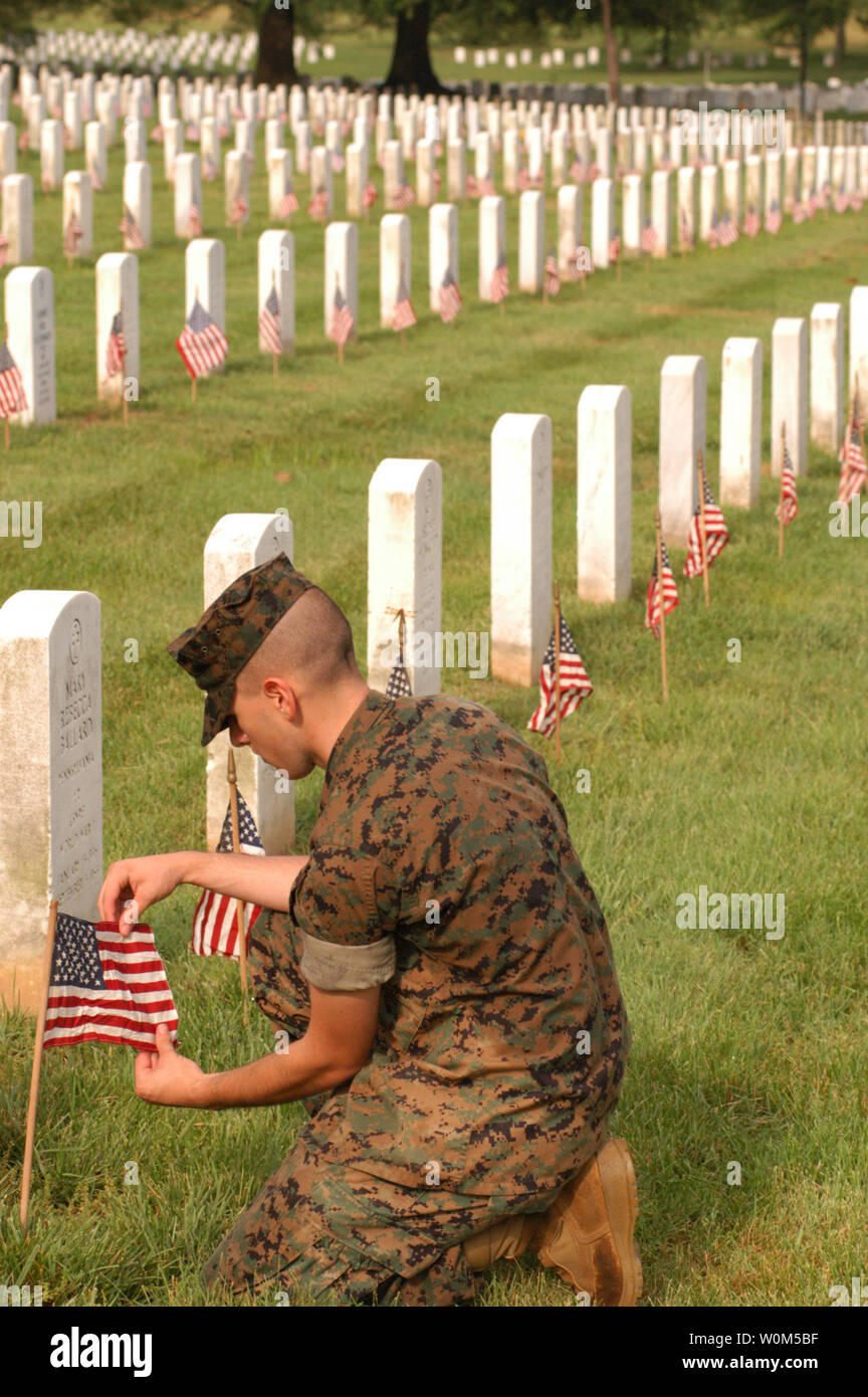 U.S. Marines place flags on 290,000 grave markers in Arlington Cemetery ...