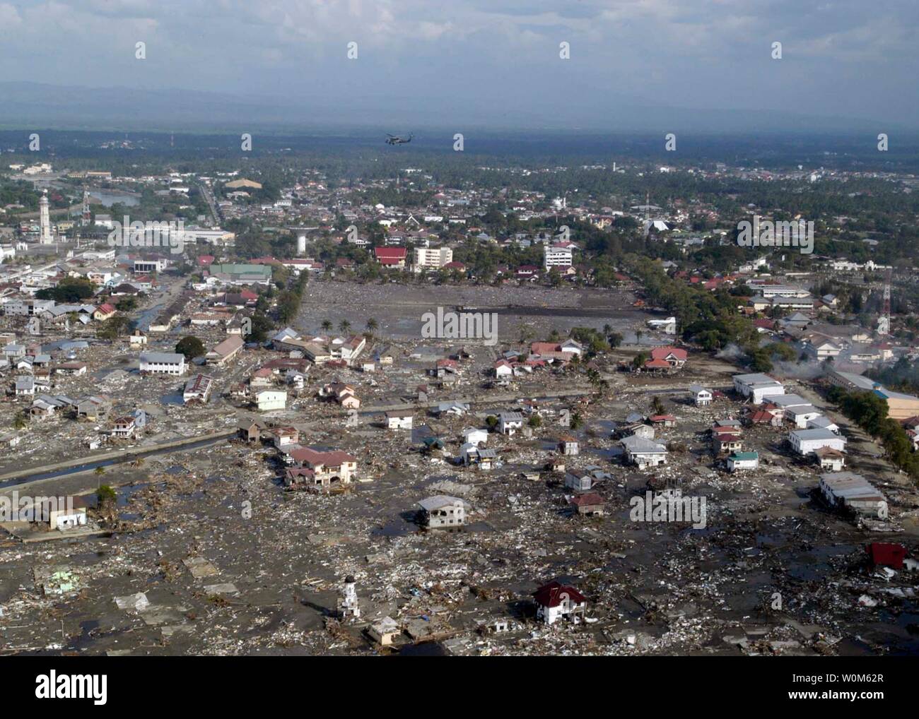 Aerial view of devastation surrounding the city of Banda Aceh, viewed ...