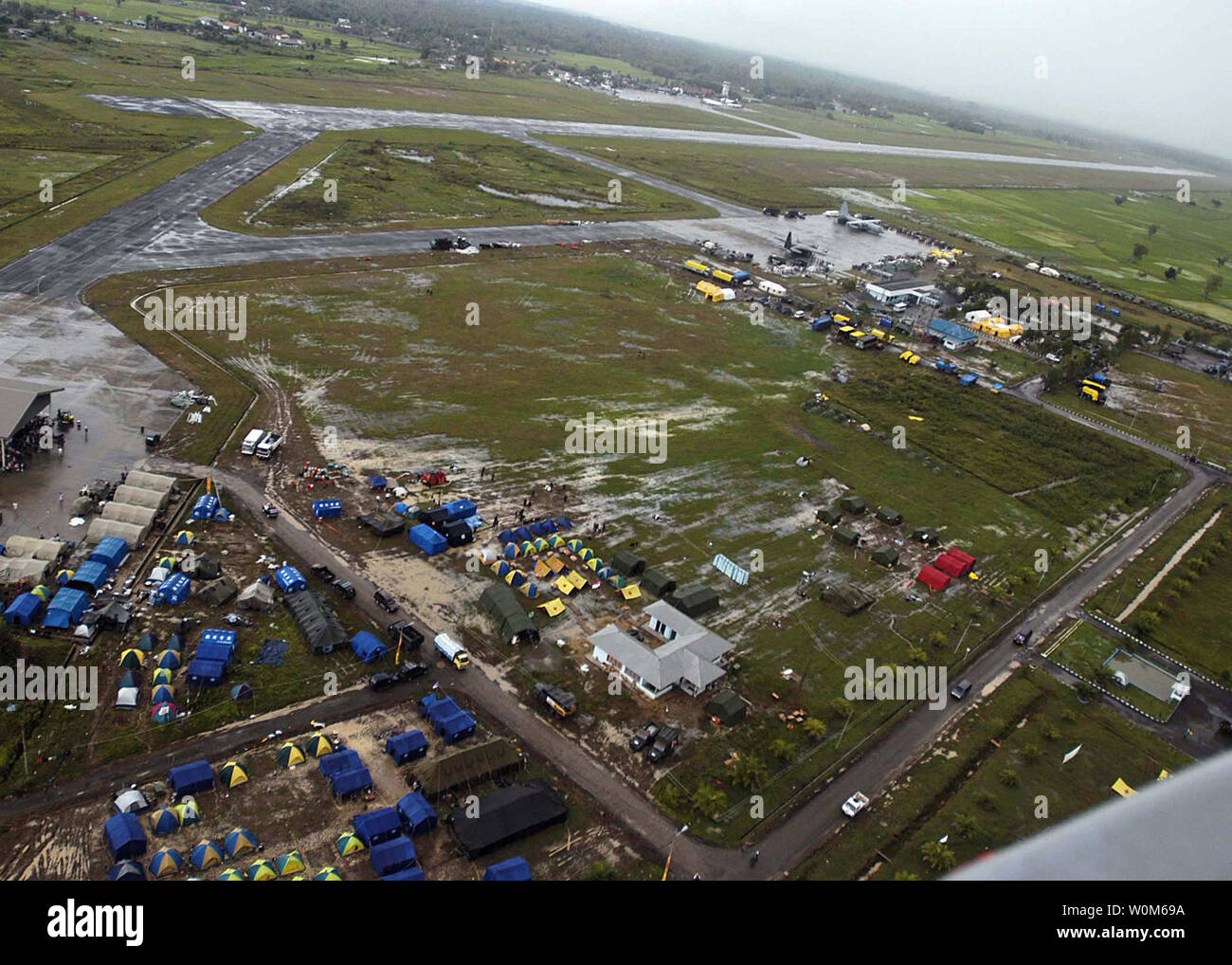 An aerial view of Banda Aceh Airport on the island of Sumatra ...