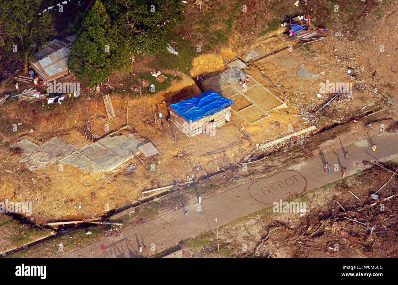 An Aerial view near the coastline of Sumatra, Indonesia shows the ...