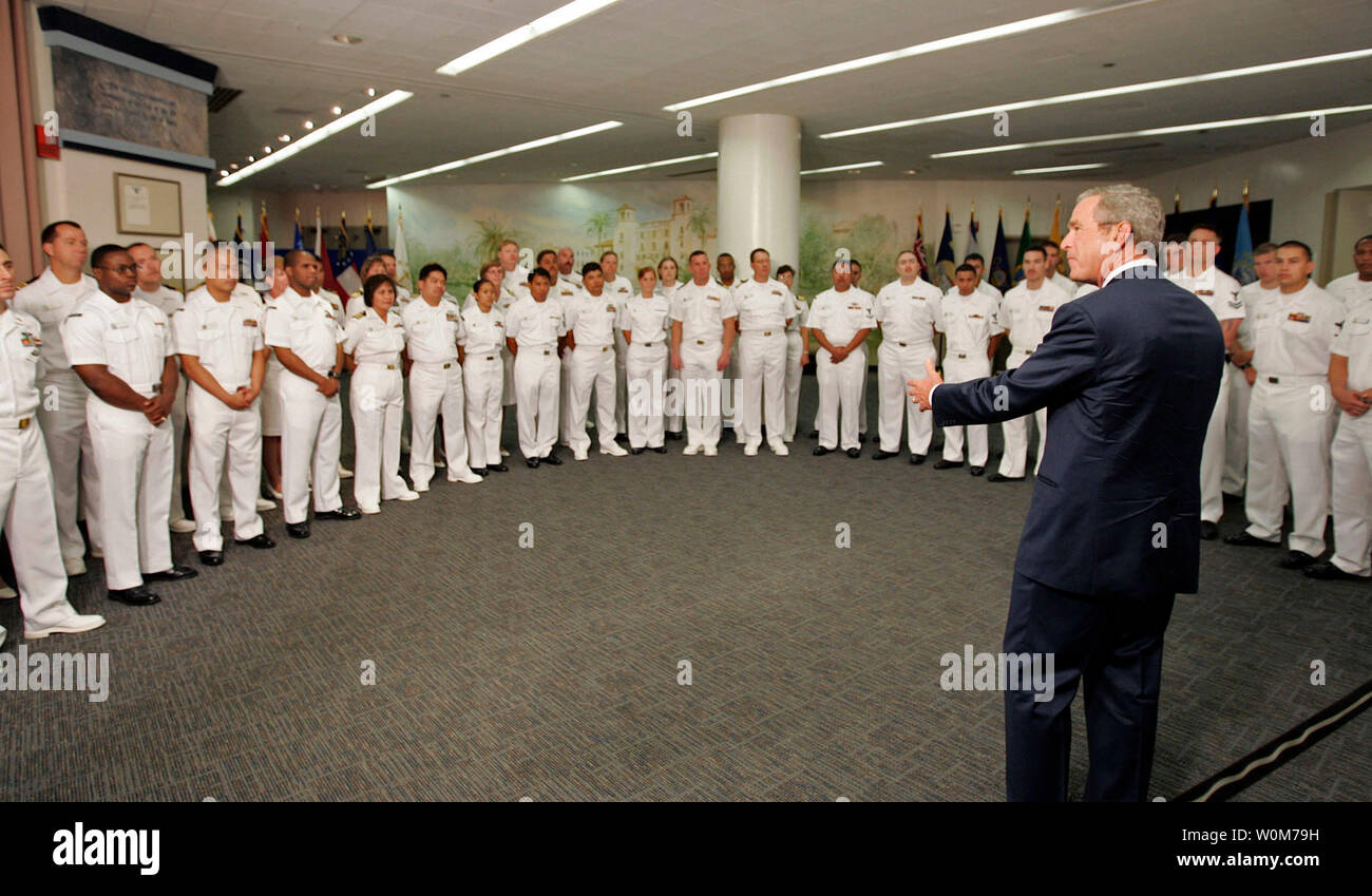 President George W. Bush talks with health care providers at the Naval ...