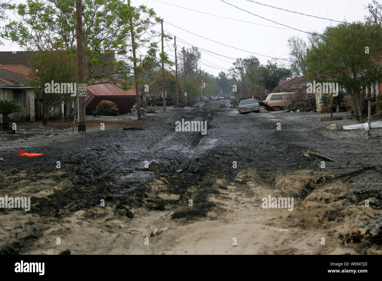 An oil spill caused by Hurricane Katrina covers the streets of ...