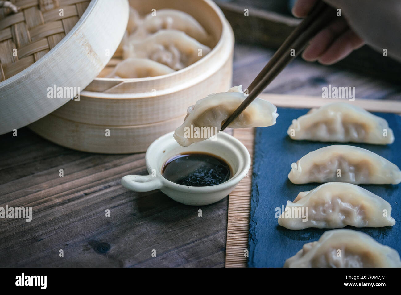 Delicious delicious dumplings with vinegar Stock Photo - Alamy