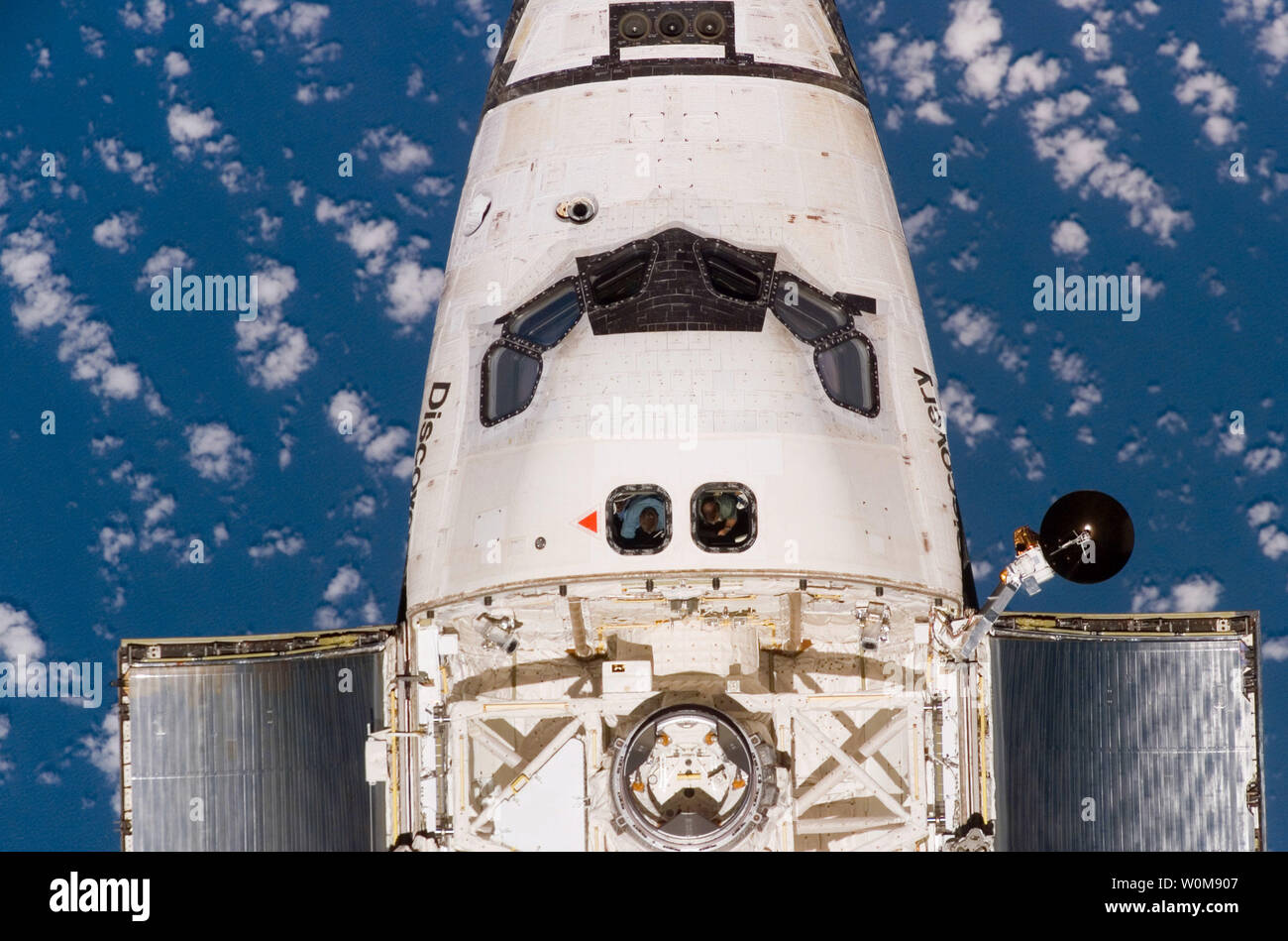 A nadir view of Discovery's crew cabin as photographed by one of the ...