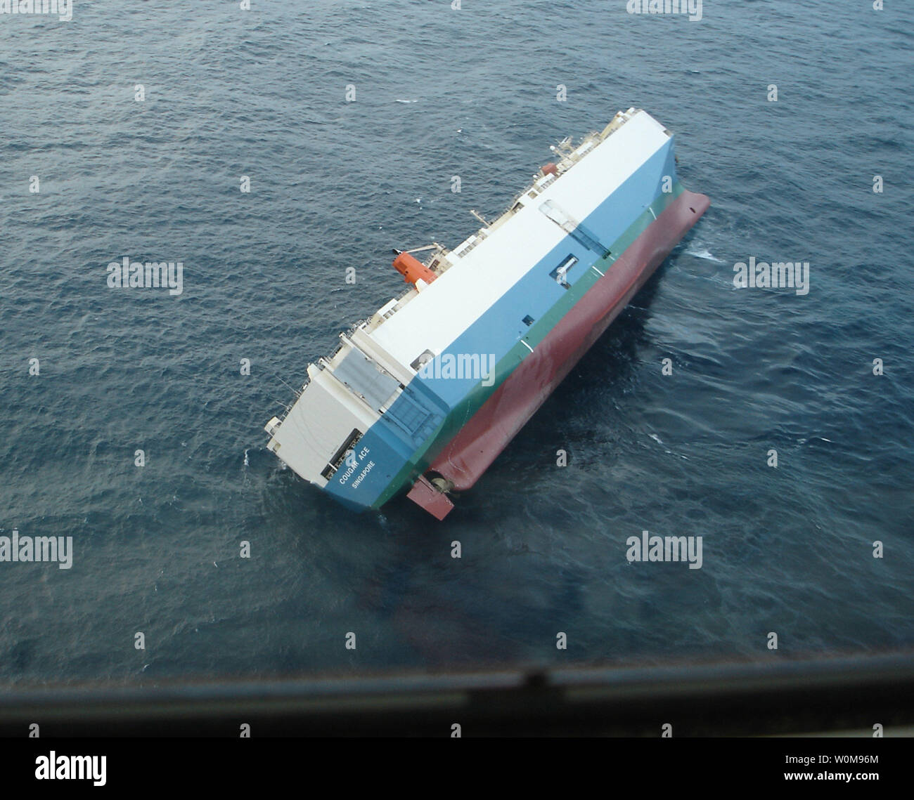 The Singapore flagged vessel Cougar Ace floats disabled and listing at ...