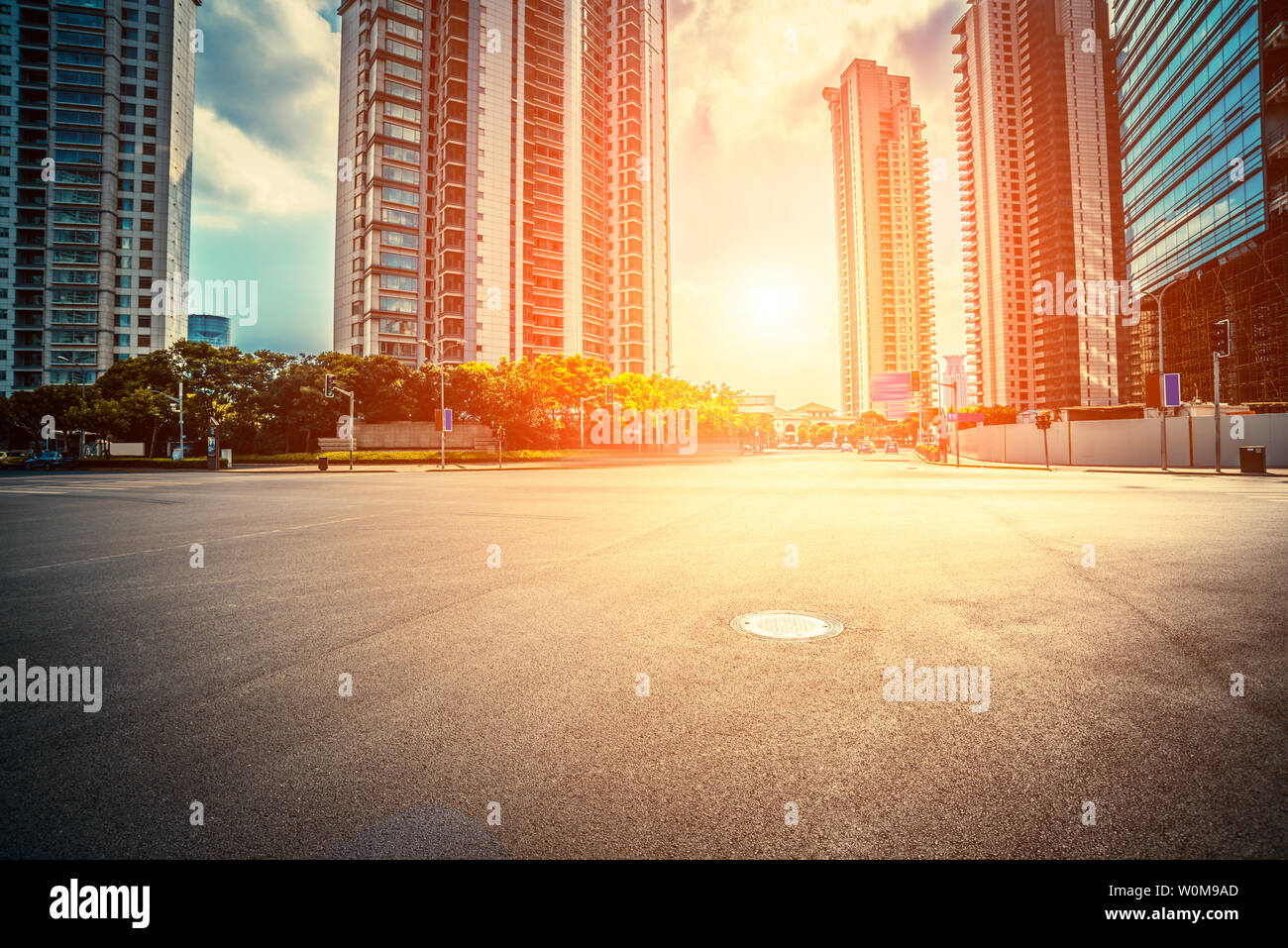modern office buildings in shanghai from road intersection Stock Photo ...