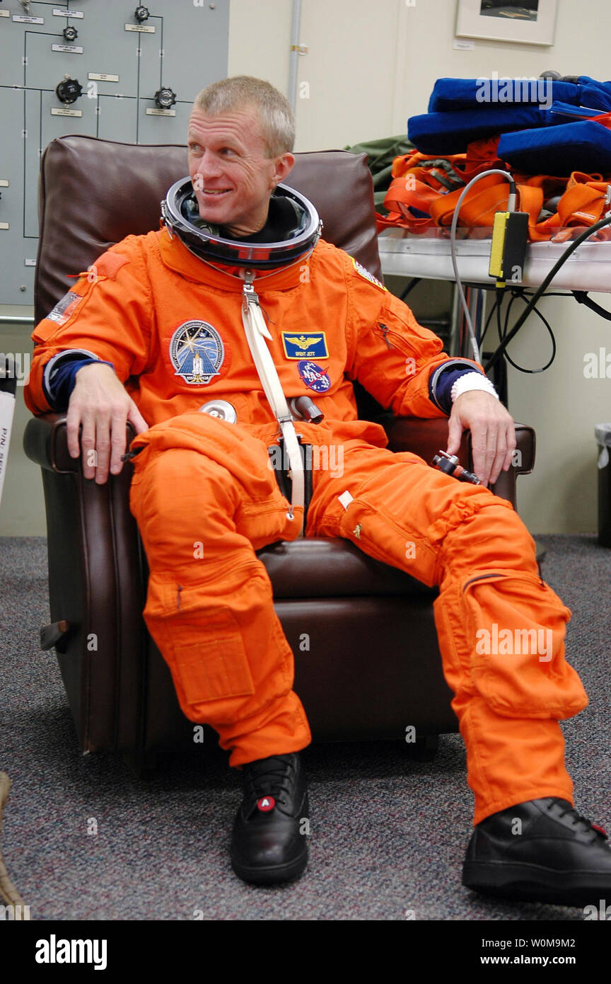 STS-115 Commander Brent Jett is dressed in his launch suit before ...