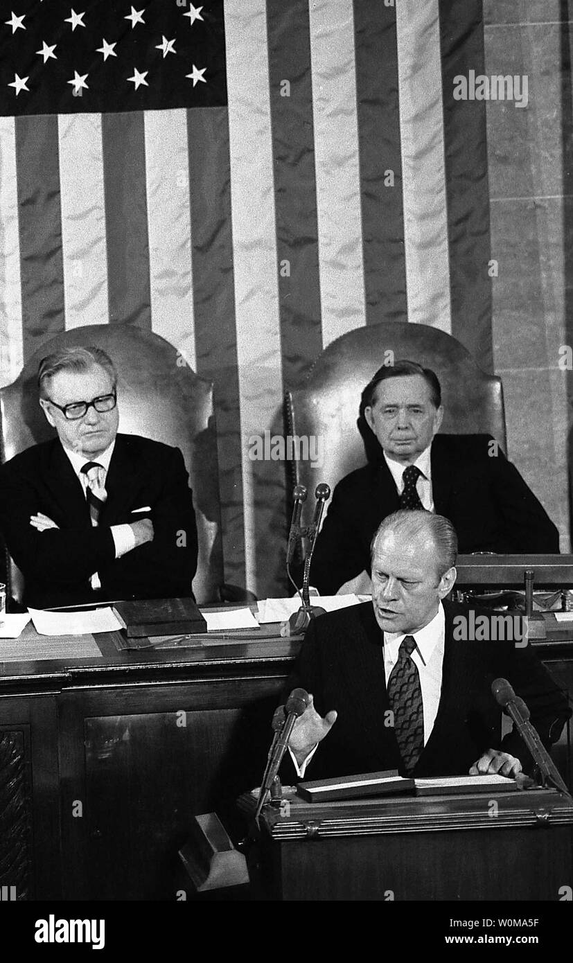President Gerald Ford, in front at right, shown in a January 15, 1975 ...