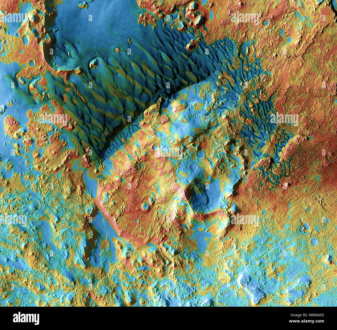 The surface of Mars is seen in this August 2004 NASA photo mosaic using ...