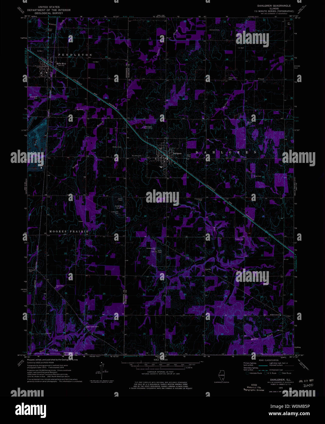 USGS TOPO Map Illinois IL Dahlgren 307381 1974 24000 Inverted ...