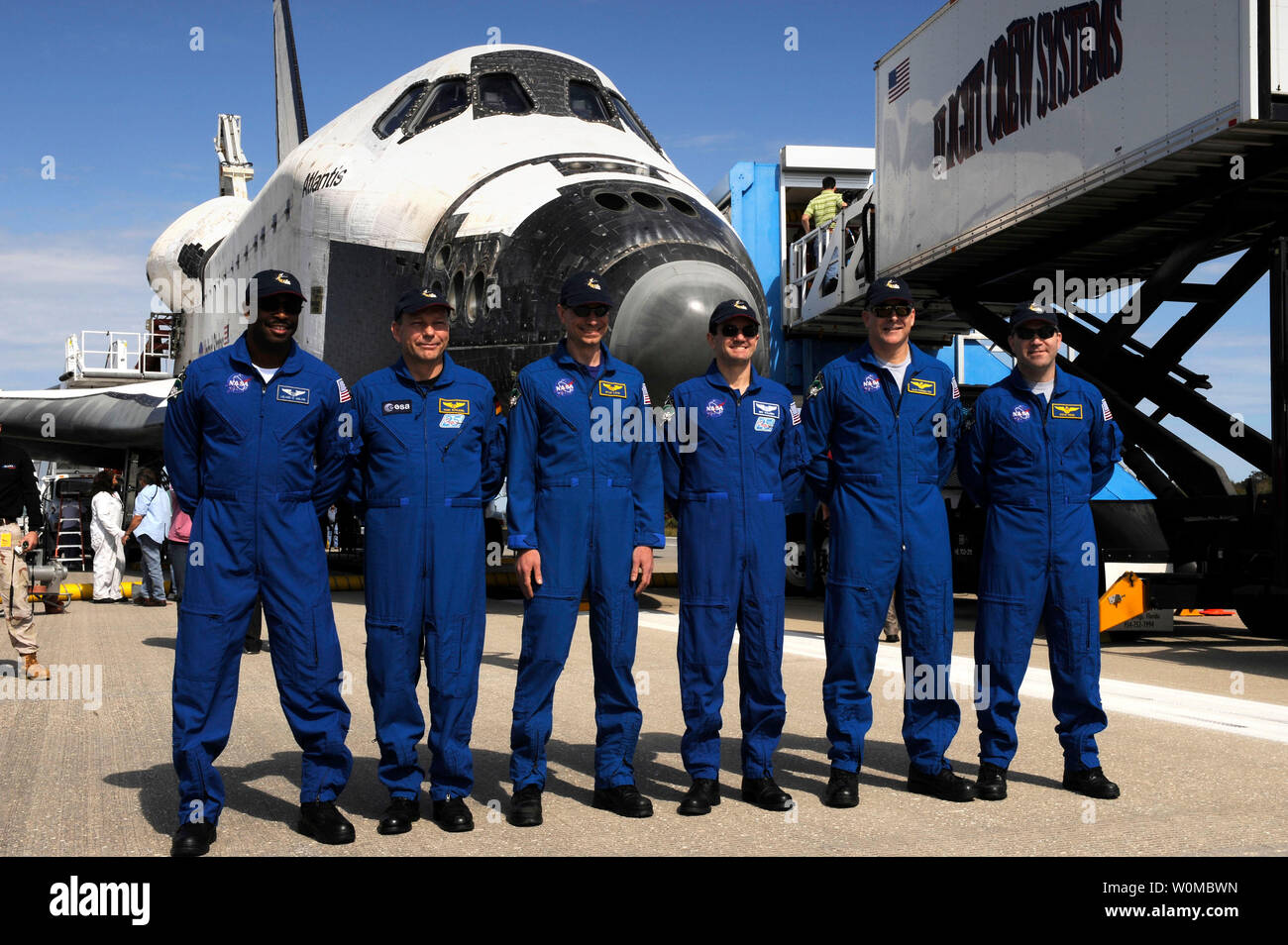 The crew of the space shuttle Atlantis (STS-122) (L to R) Mission ...