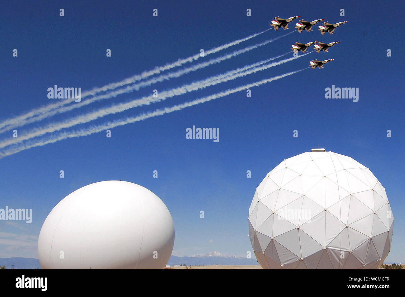 The Air Force Thunderbirds fly over Schriever Air Force Base, Colorado ...