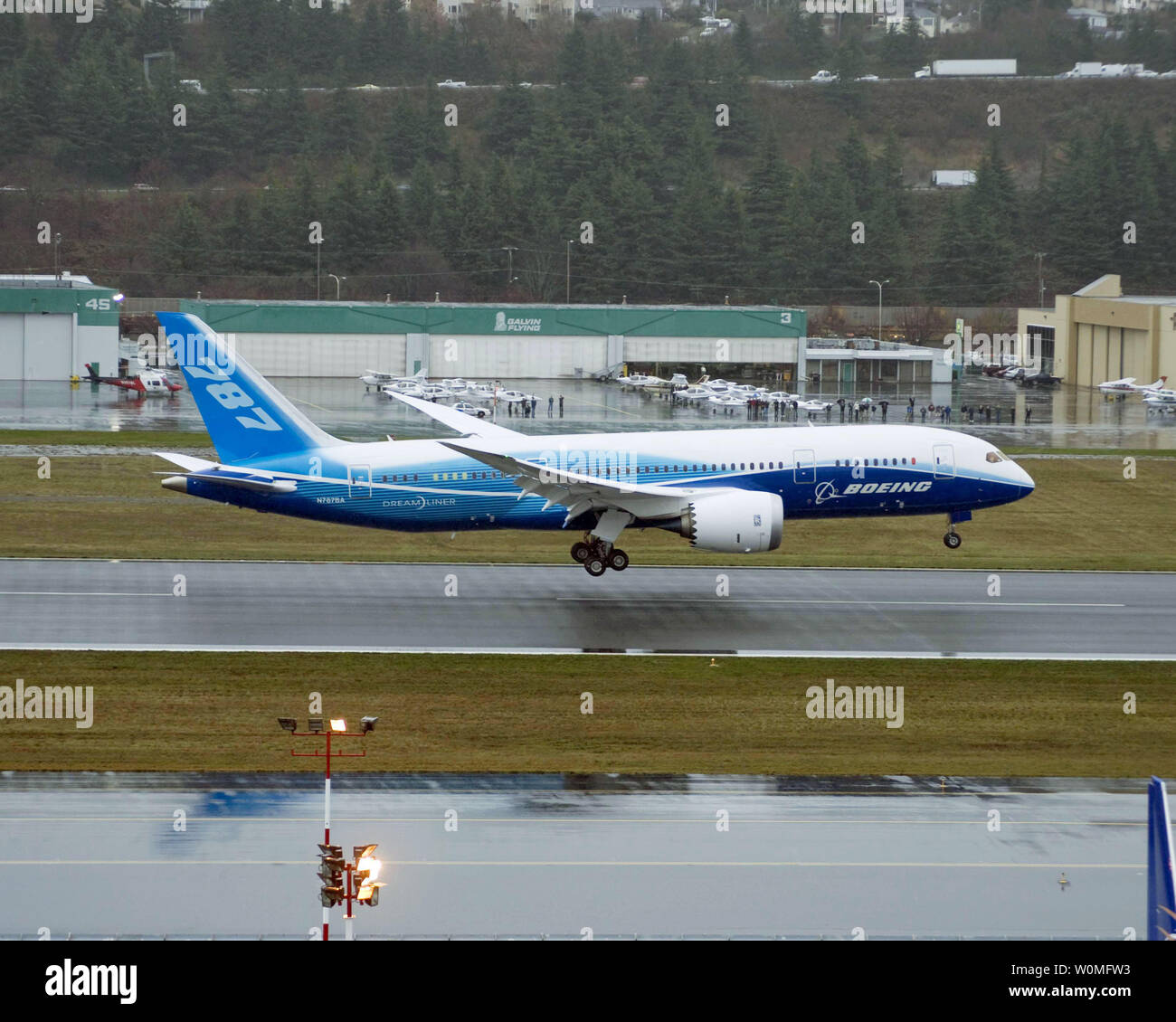 The Boeing 787 Dreamliner is seen during takeoff on its maiden flight ...