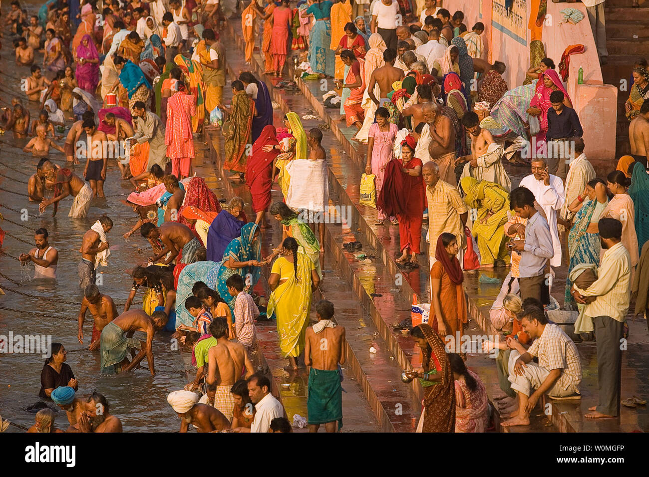 Hindu devotees take a holy bath in the Ganges River during the Kumbha ...