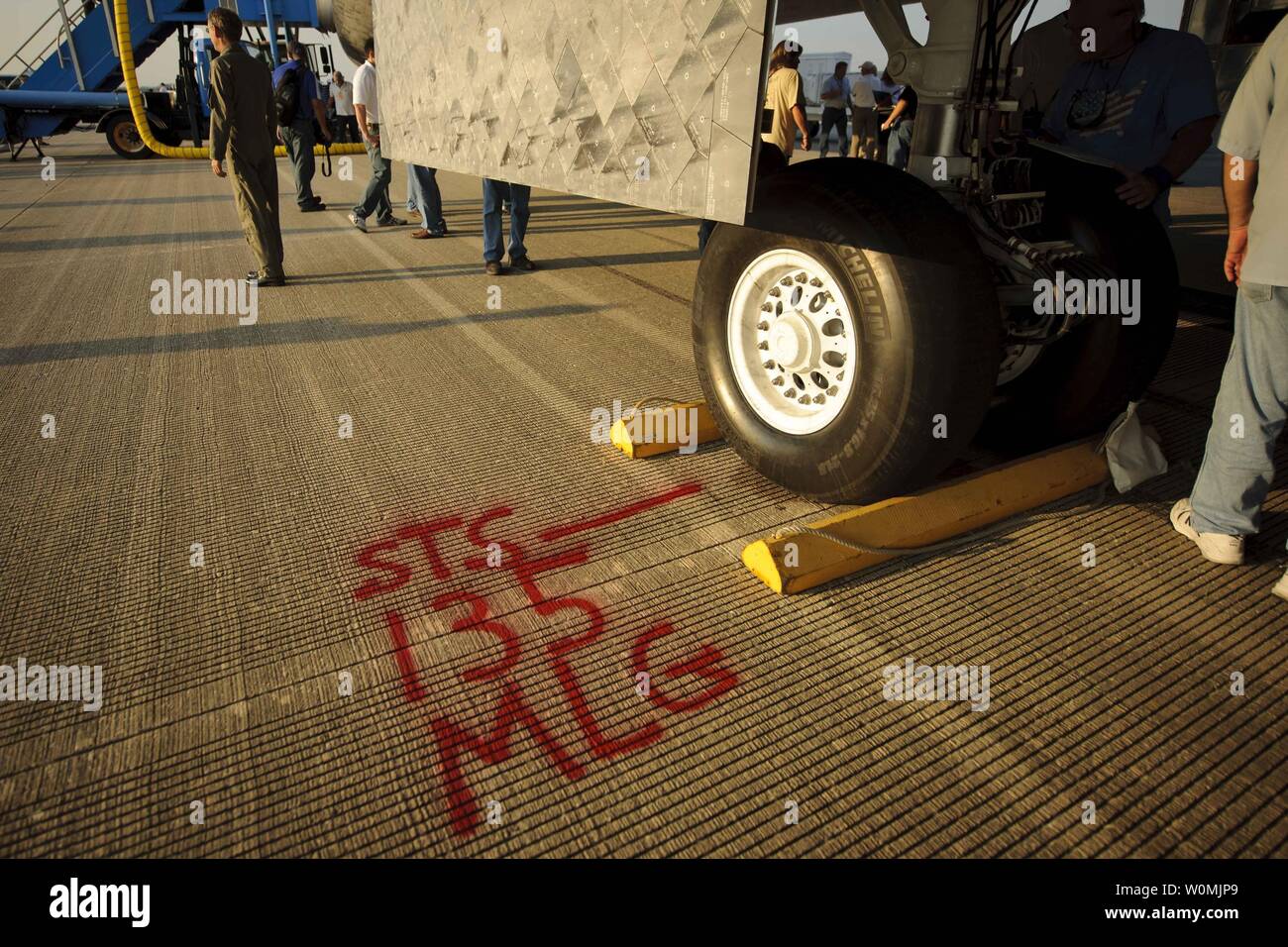 The runway of the Shuttle Landing Facility (SLF) is marked to show ...