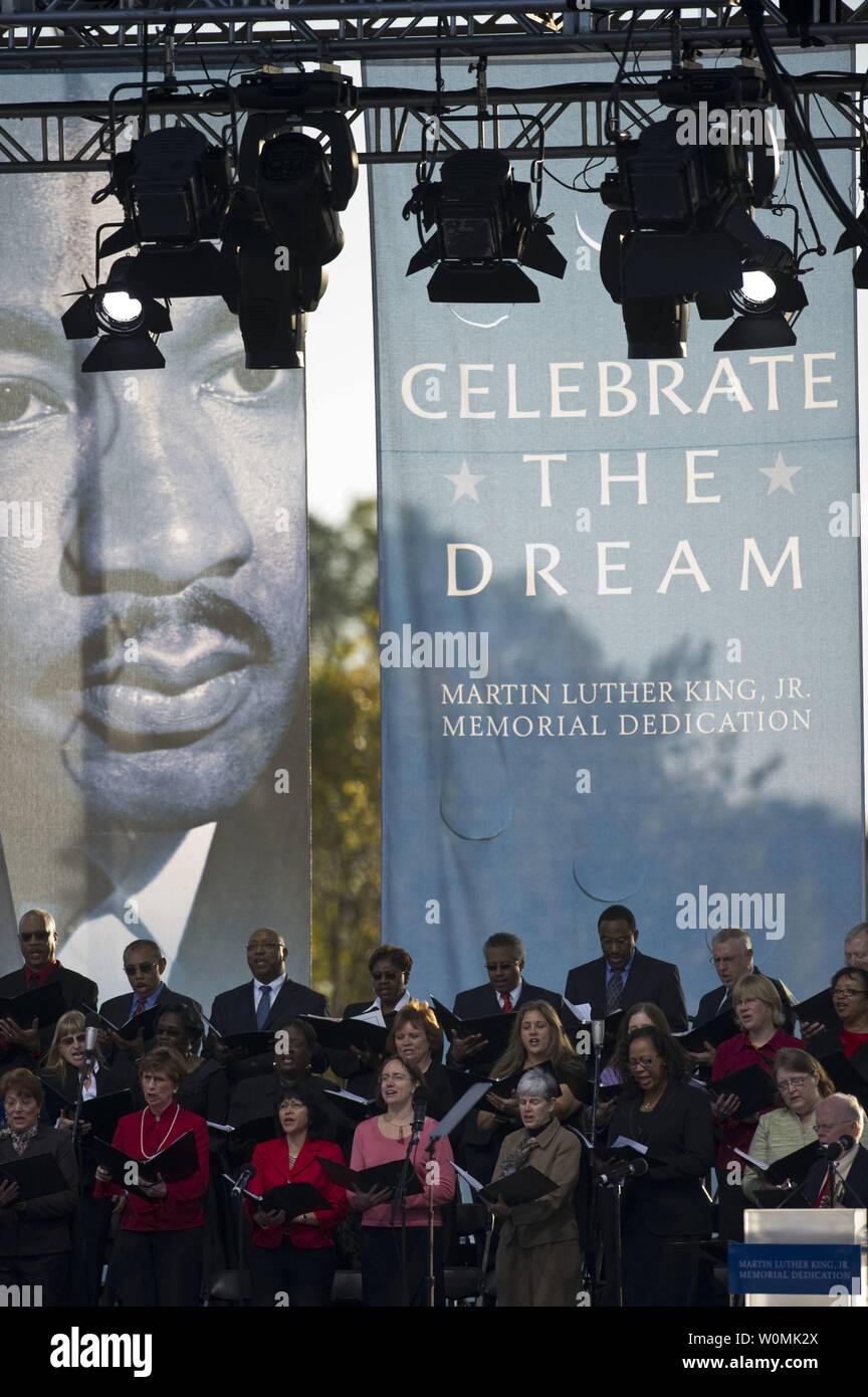 A choir sings during the Martin Luther King Jr. Memorial dedication ...