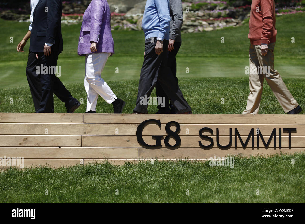 G8 leaders exit the stage after a group photo during the 2012 G8 Summit ...