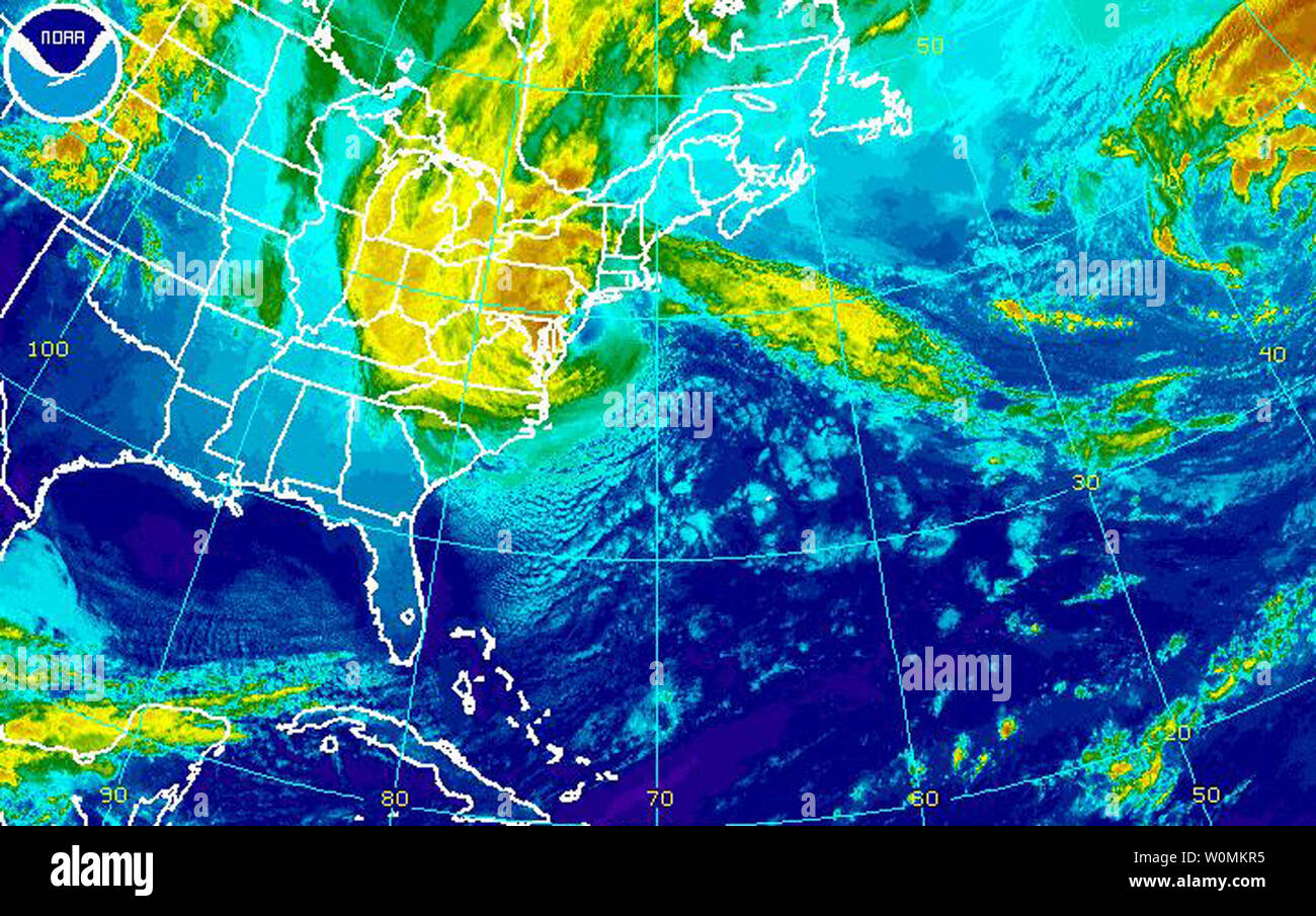 This NOAA satellite image shows Hurricane Sandy as it travels off the ...