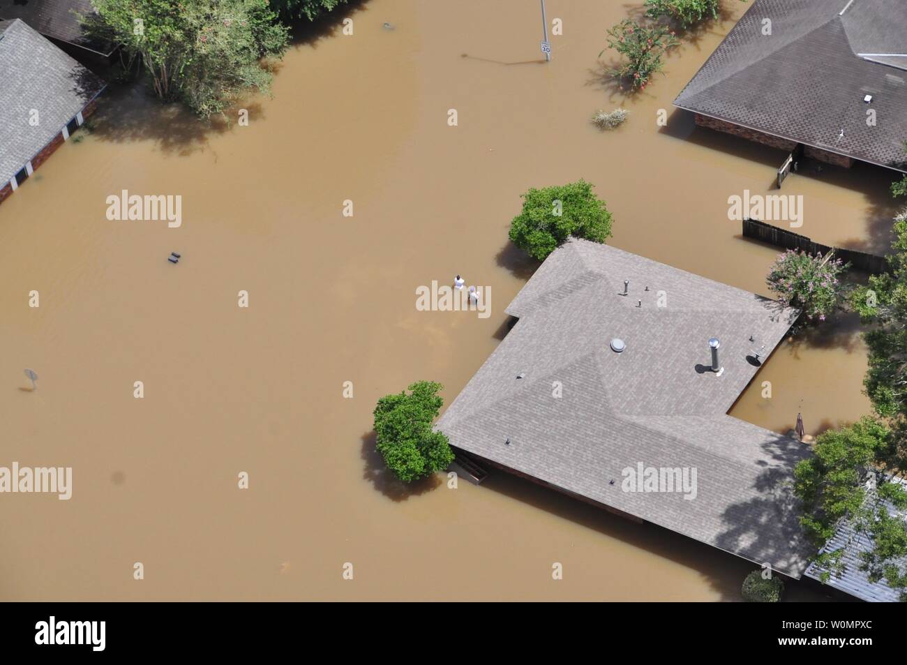 Aerial view of the flooded areas of Baton Rouge, La., are shown from a ...