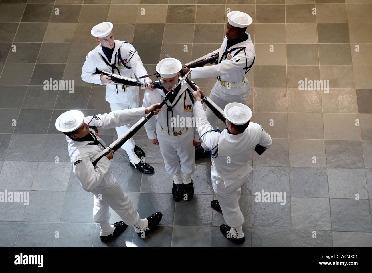The U.S. Navy Ceremonial Color Guard performs for members of the public at the Louisiana Art ...