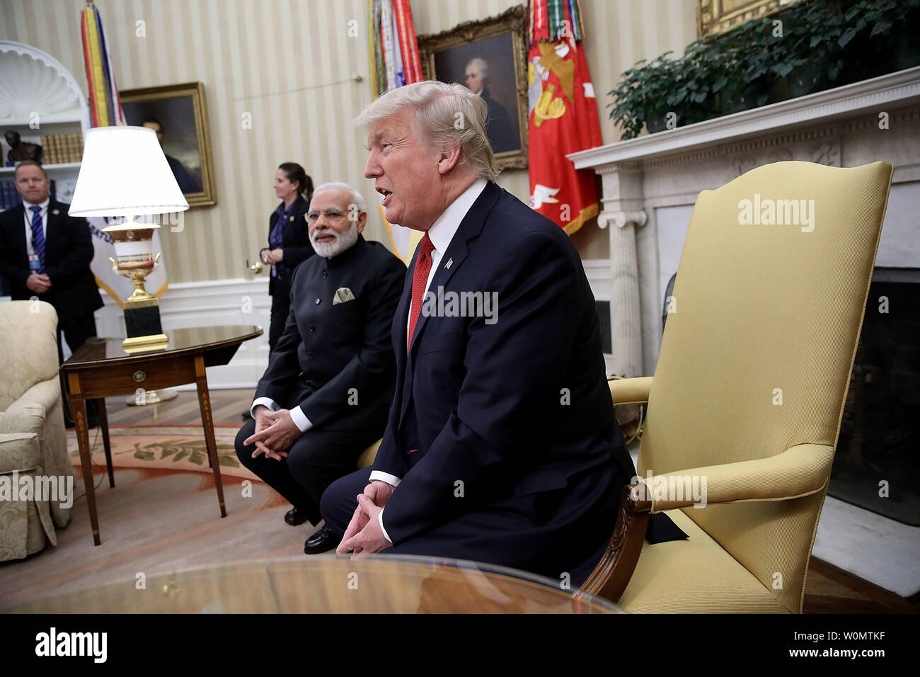 U.S. President Donald Trump (R) meets with Indian Prime Minister ...