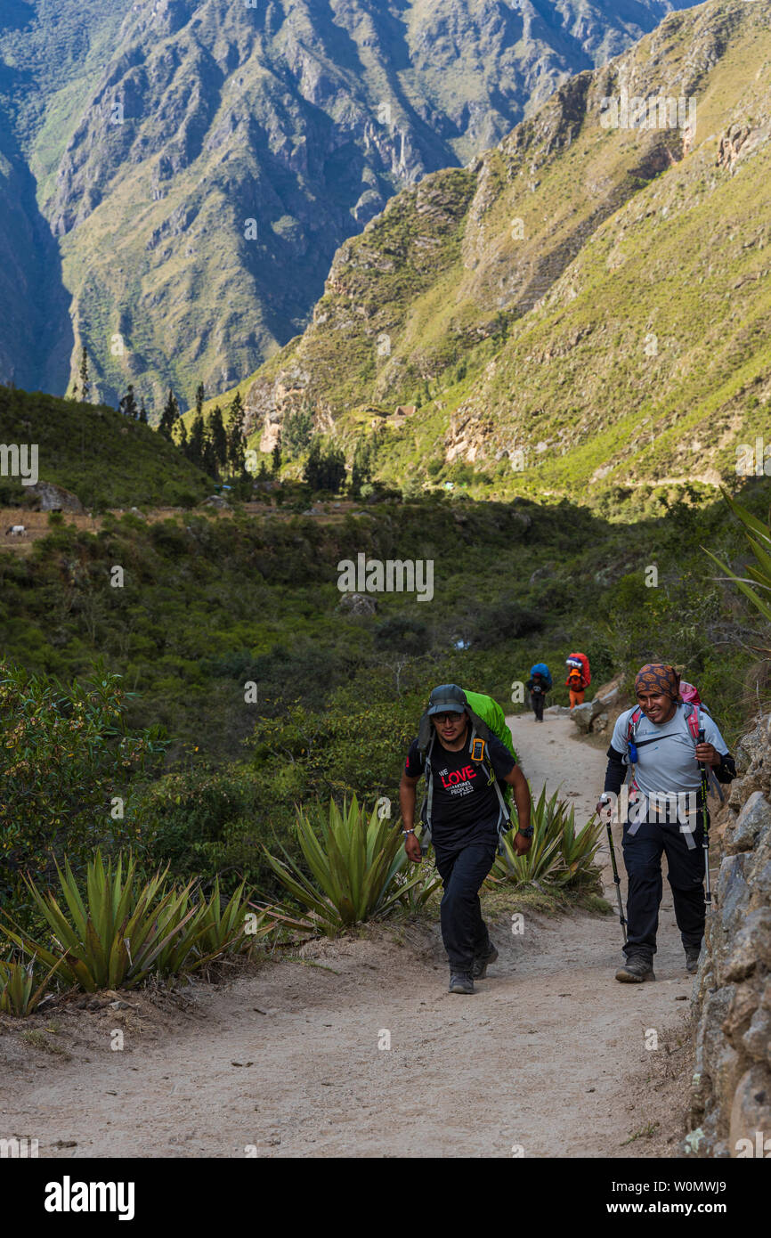 Trekking on the Inca trail, day one, KM82 to Huayllabamba, Peru, South ...
