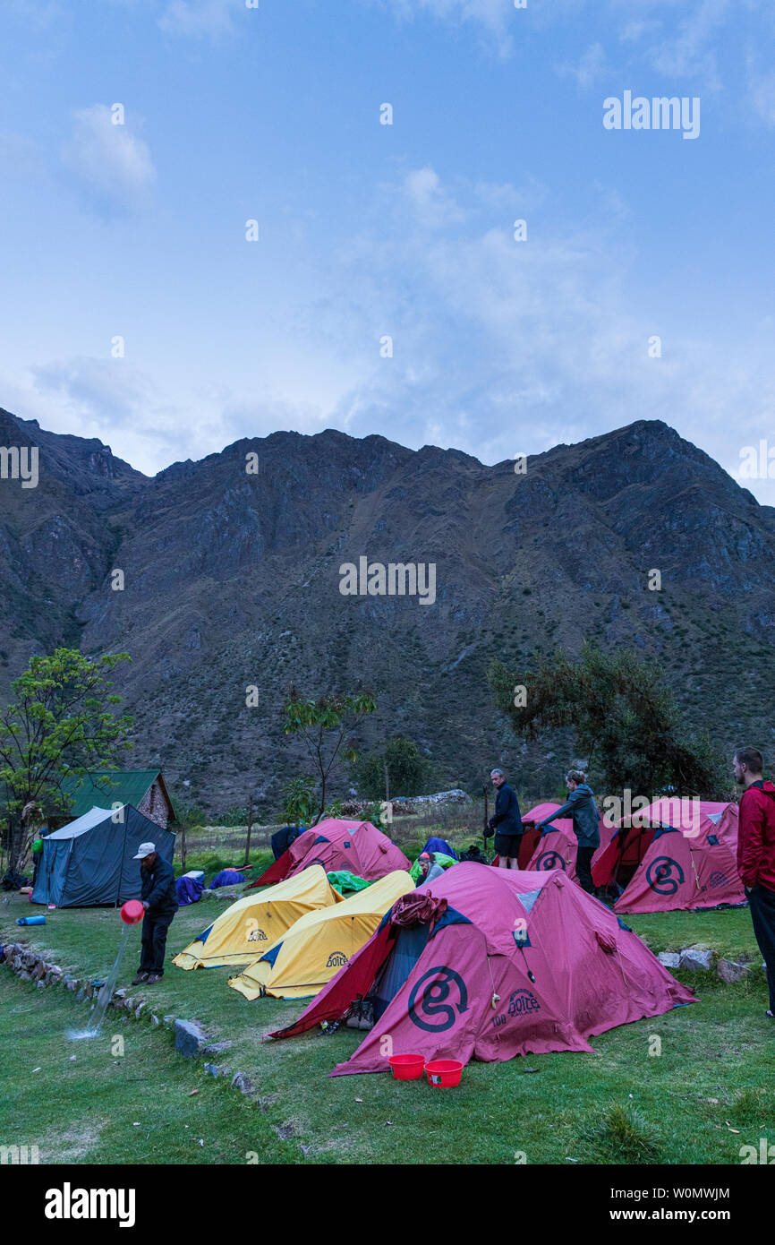 Campsite on the Inca trail, day one, KM82 to Huayllabamba, Peru, South ...
