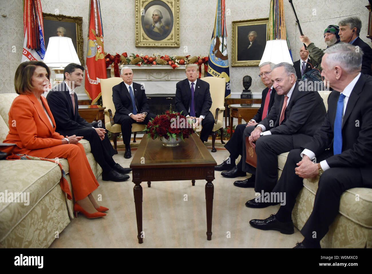 U.S. President Donald Trump and Vice President Mike Pence meet with ...