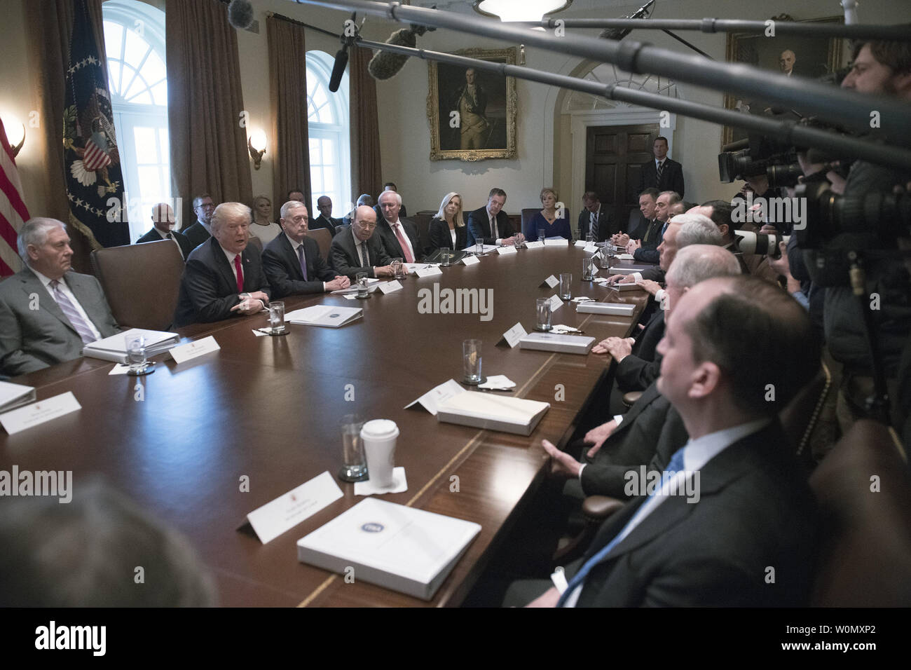 United States President Donald J. Trump makes opening remarks as he ...