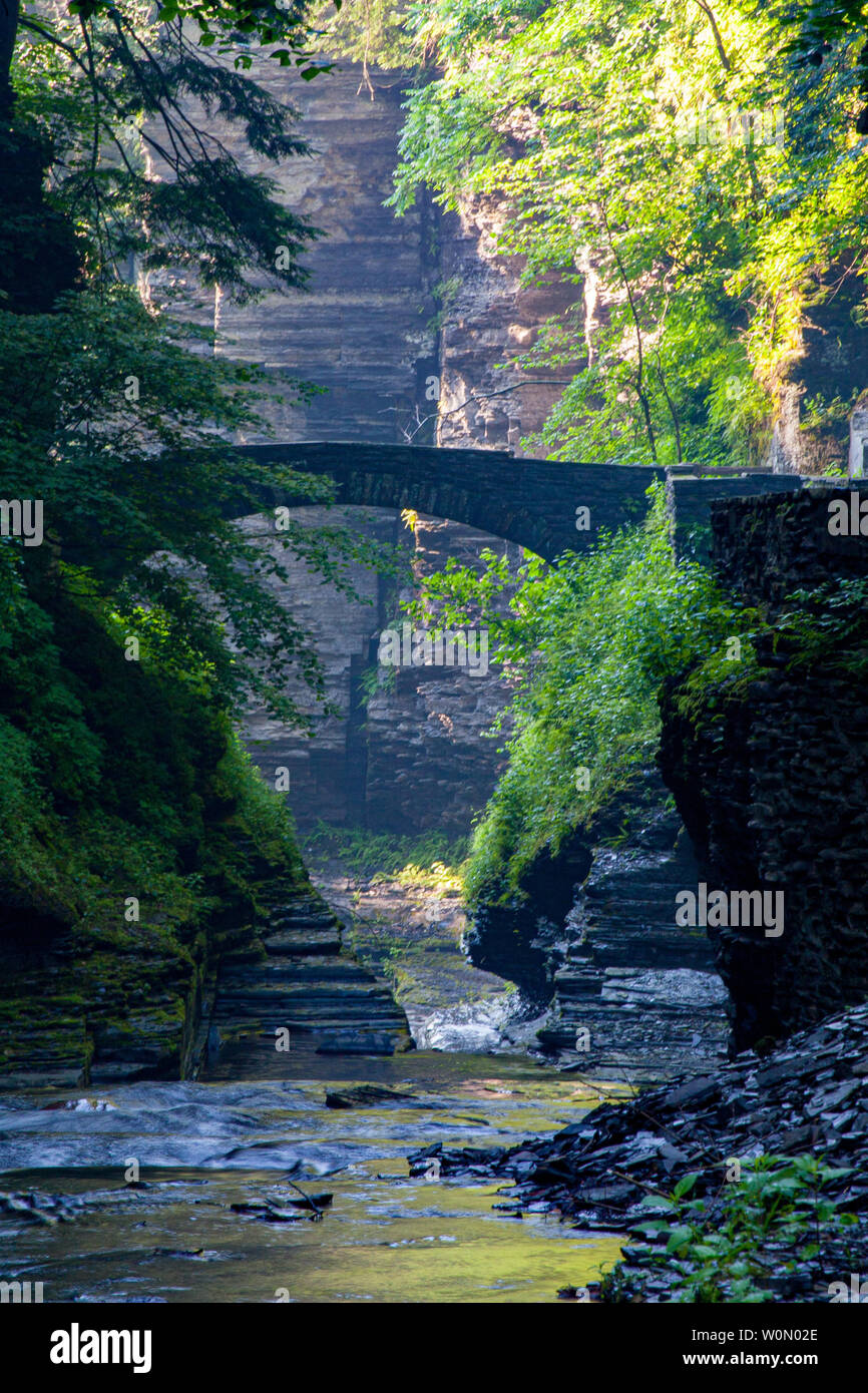 Stone Bridge at dawn in Robert H Treman State Park, Ithaca, NY Stock ...