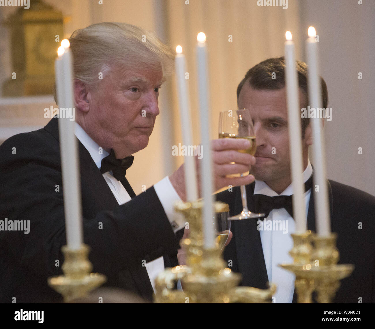 United States President Donald J. Trump shares a toast with French ...