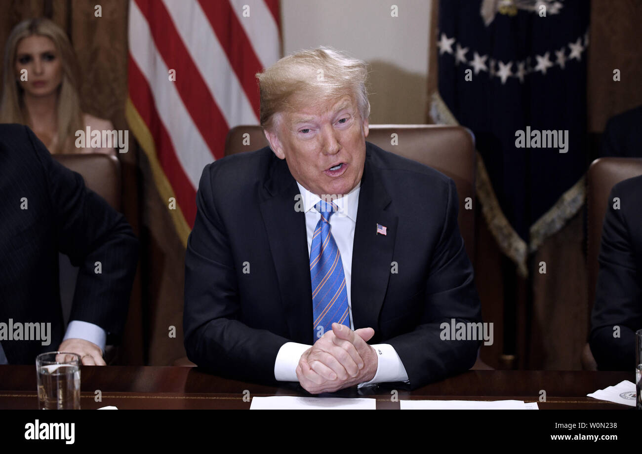 U.S. President Donald Trump speaks during a cabinet meeting in the ...