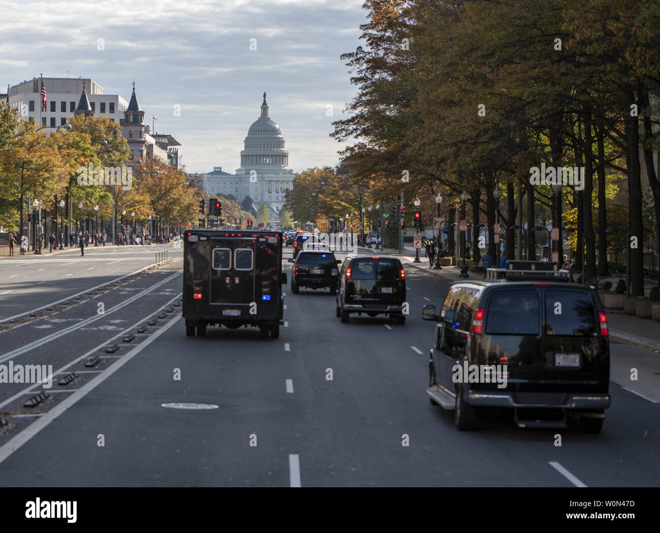 The presidential motorcade with United States President Donald J. Trump ...
