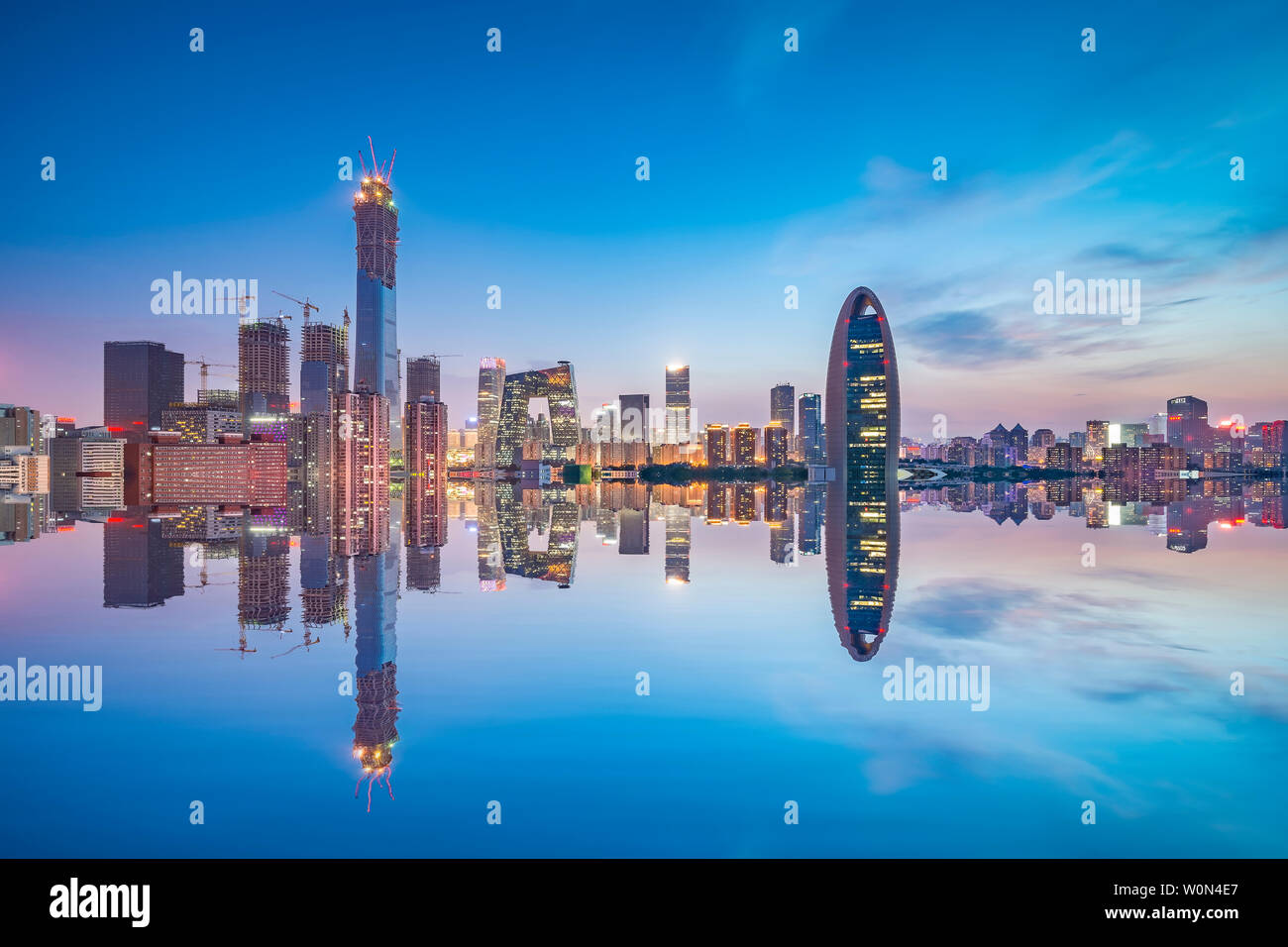 Beijing CBD bustling night view reflection Stock Photo - Alamy