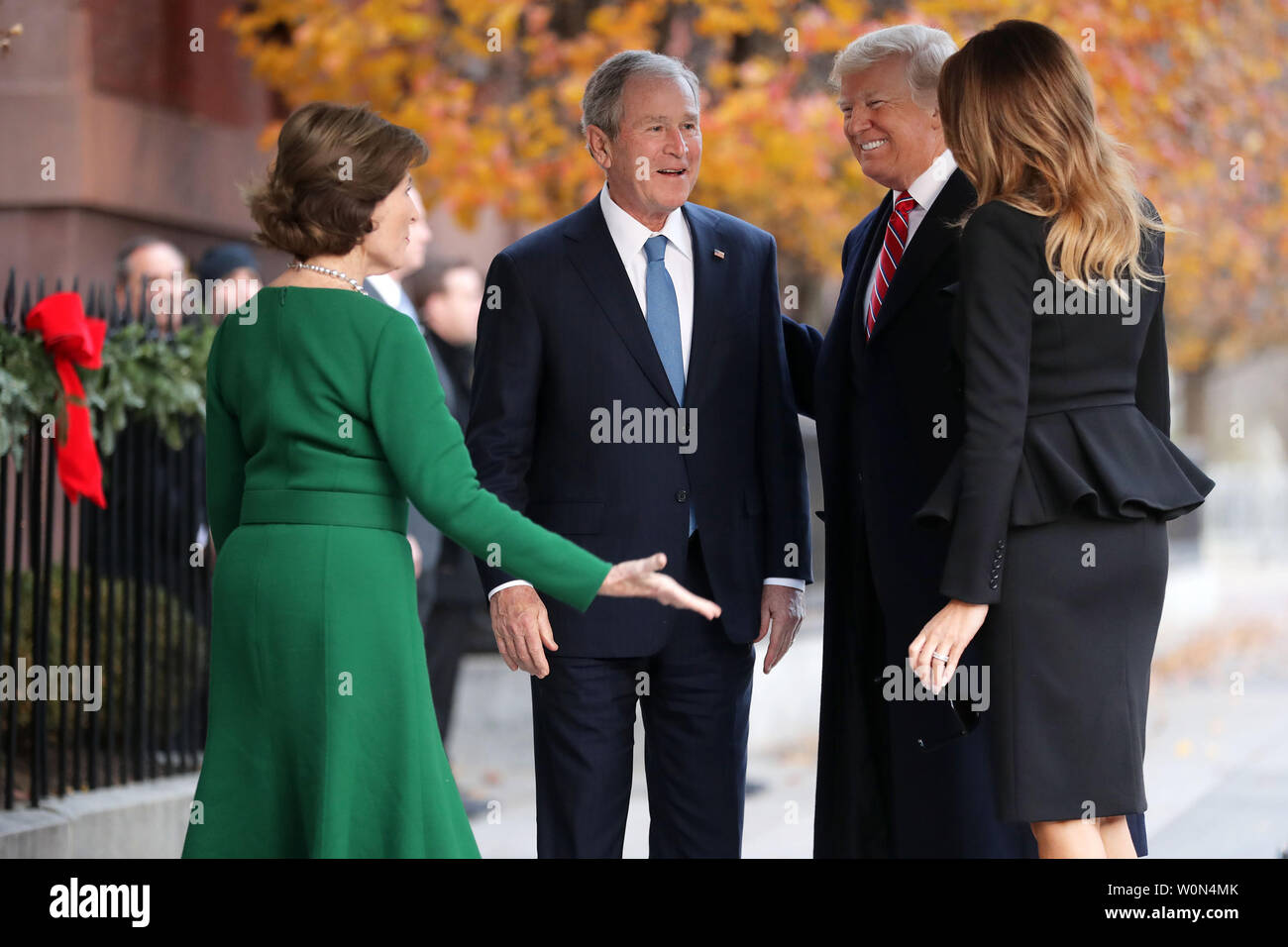 Former first lady Laura Bush and former President George W. Bush greet ...