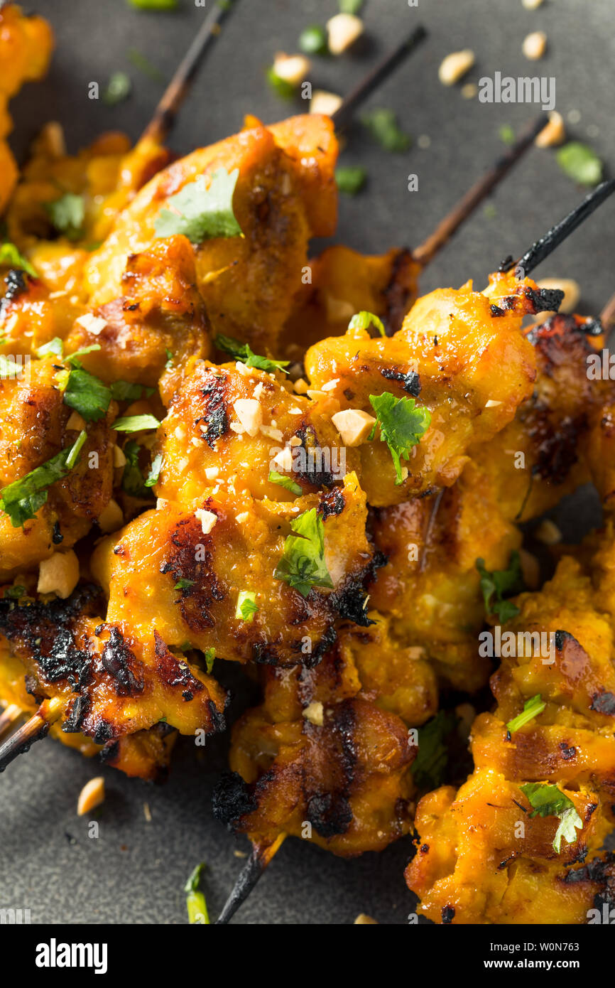 Homemade Thai Chicken Satay with Peanut Sauce Stock Photo - Alamy